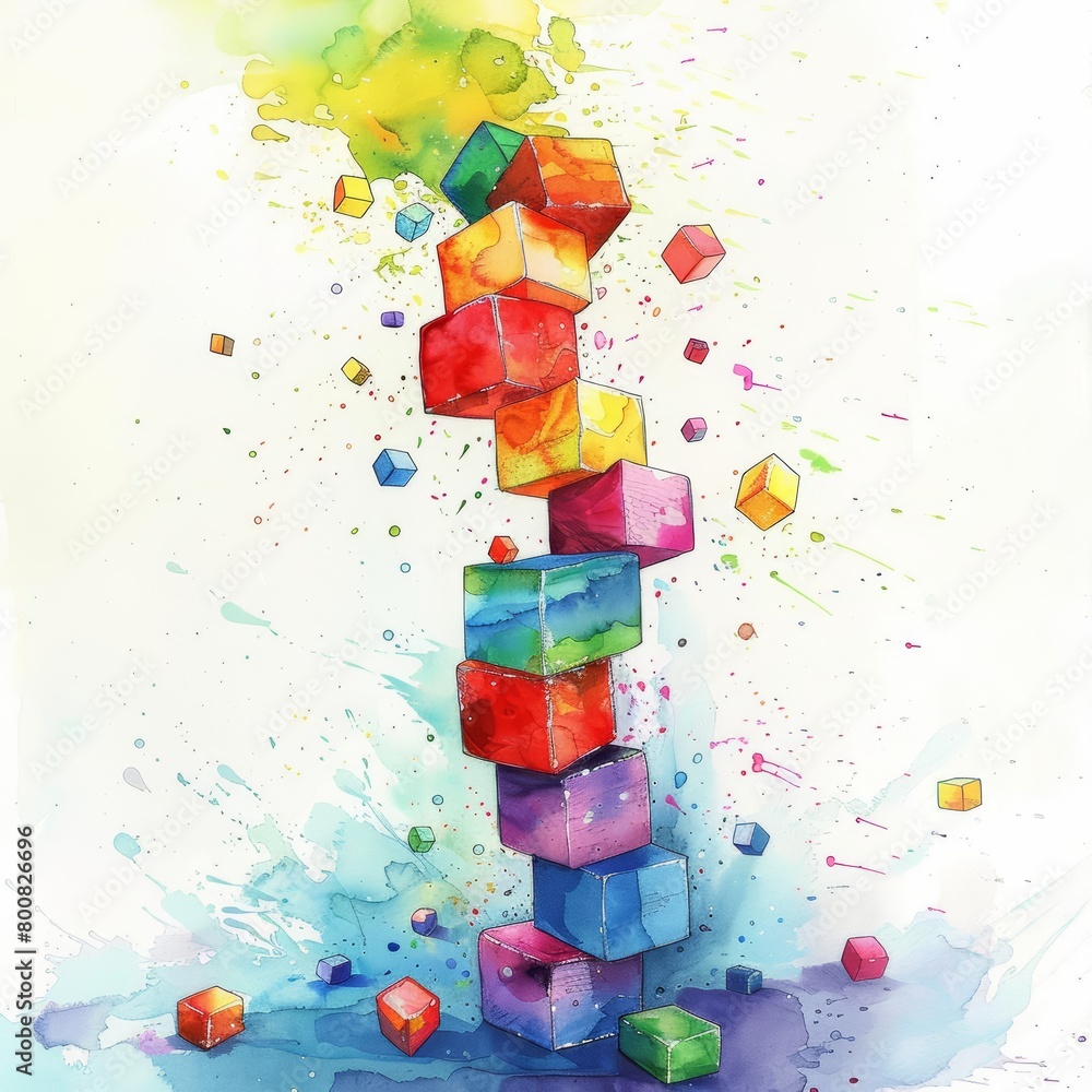 Building blocks stack high, a tower of colors teetering on the brink of ...