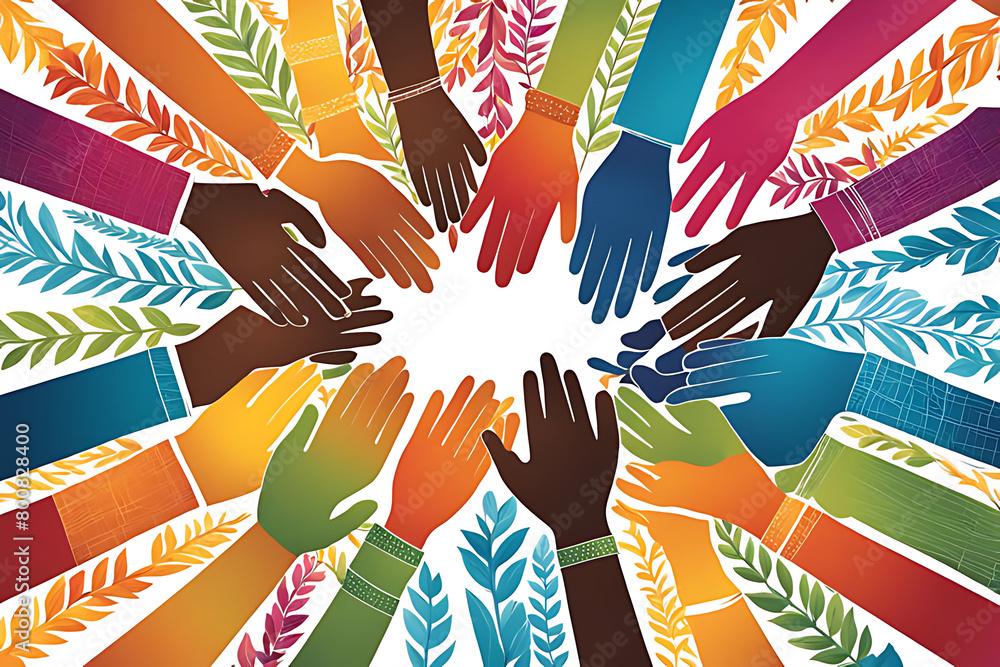 Illustration of different groups of people holding hands. Unity ...