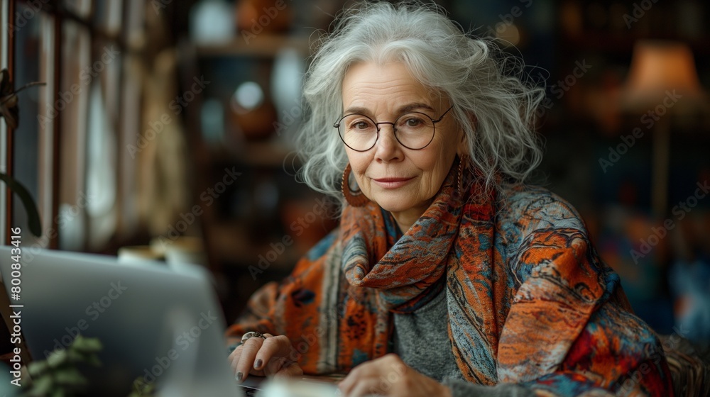 Create a beautiful stock photo image of an ethnic older woman working ...