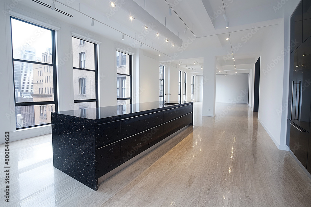 Luxurious New York Loft Kitchen with Minimalist Design: Sleek Black ...