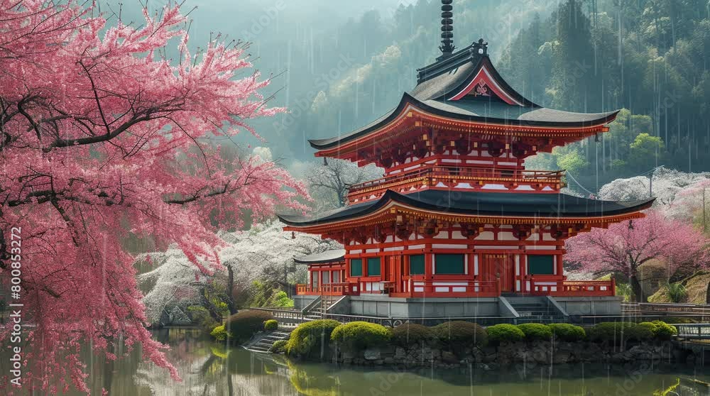 Sunny Tranquility: A traditional Japanese temple stands gracefully ...