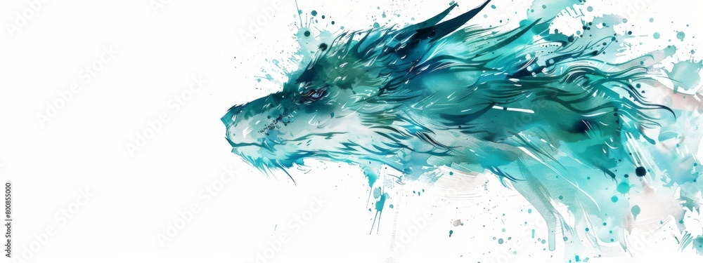 watercolor splash art, fantasy dragon breathing ice on white background ...