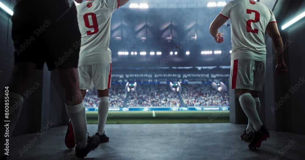 Soccer Stadium Tunnel: Group of Athletic European Football Players ...
