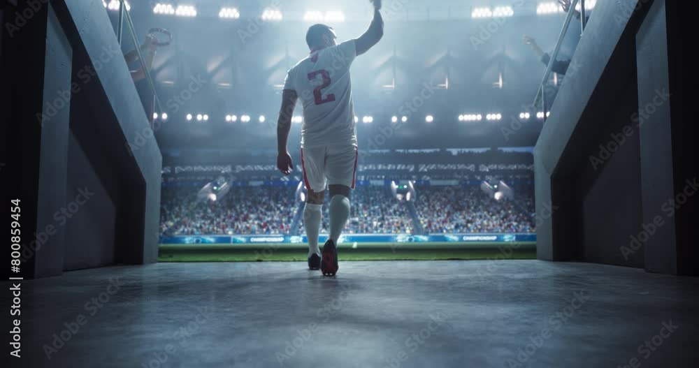Portrait of a Multiethnic Footballer in White and Red Uniform Walking ...