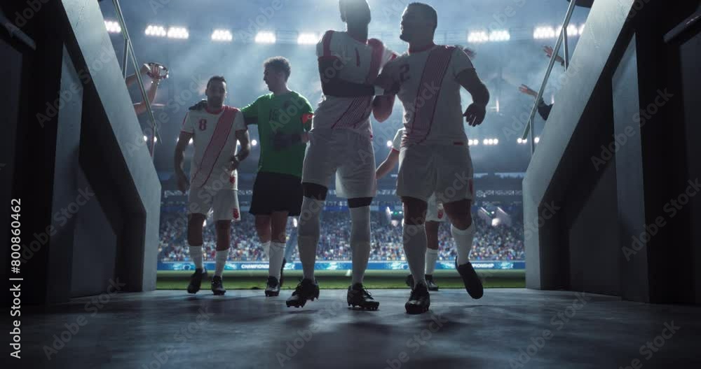 Soccer Stadium Tunnel: Group of Athletic European Football Players ...