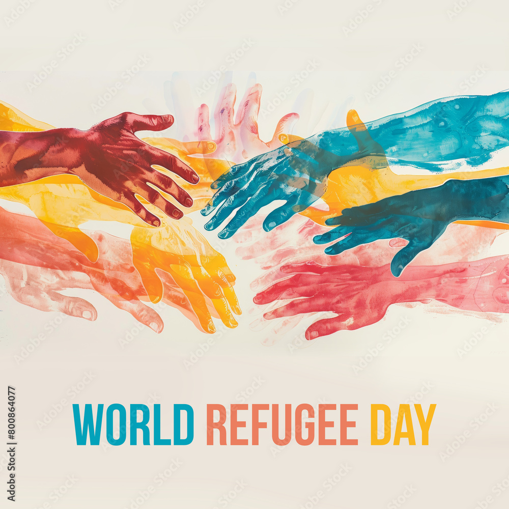 Colorful Hands in Unity: Illustration for World Refugee Day with Warm Embrace of Diversity Stock ...