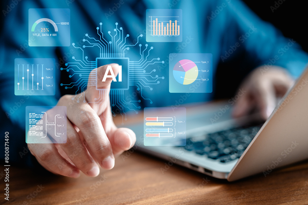 Businesswomen touching diagram technology AI working tools for analysis ...