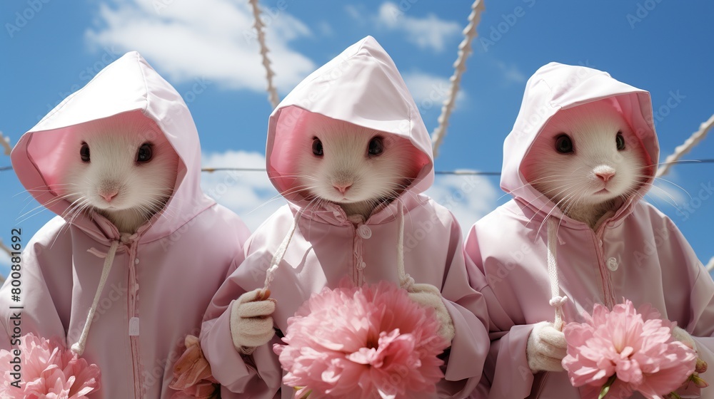 Rabbits juggling in the Bermuda Triangle Surrealistic action photo ...