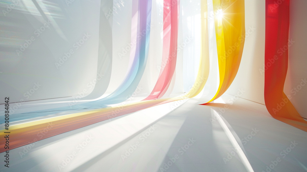Radiant arcs of color dance across a clean, white expanse, creating a ...