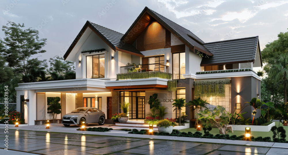 Modern house design in Kerala with white walls and brown windows, front ...