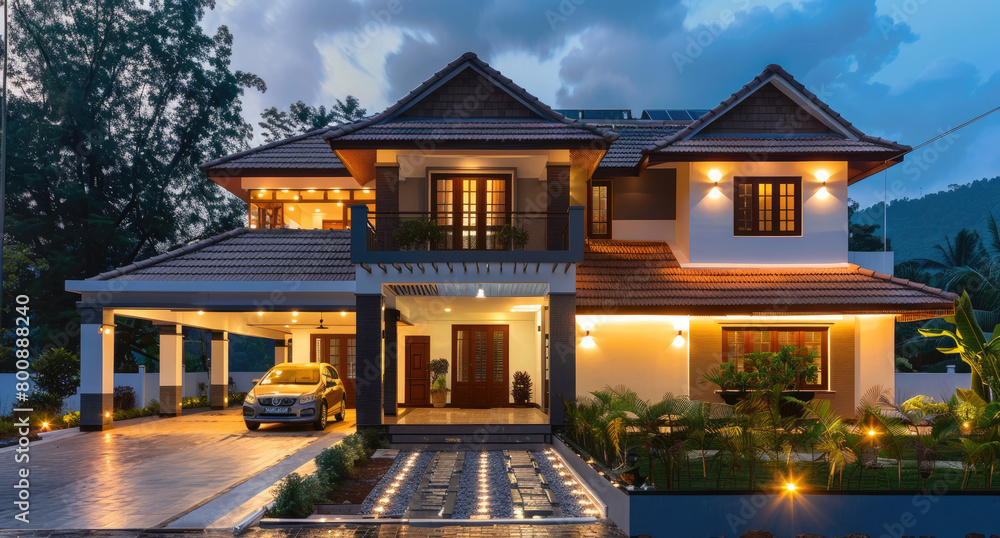 Modern house design in Kerala with white walls and brown windows, front ...