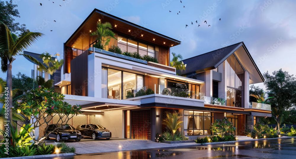Modern house design in Kerala with white walls and brown windows, front ...