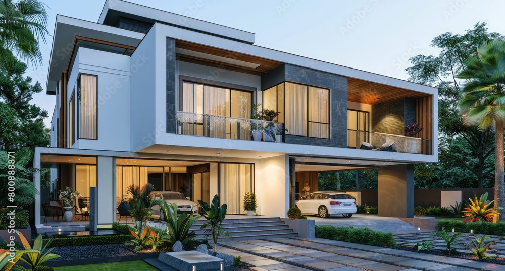 Modern house design in Kerala with white walls and brown windows, front ...