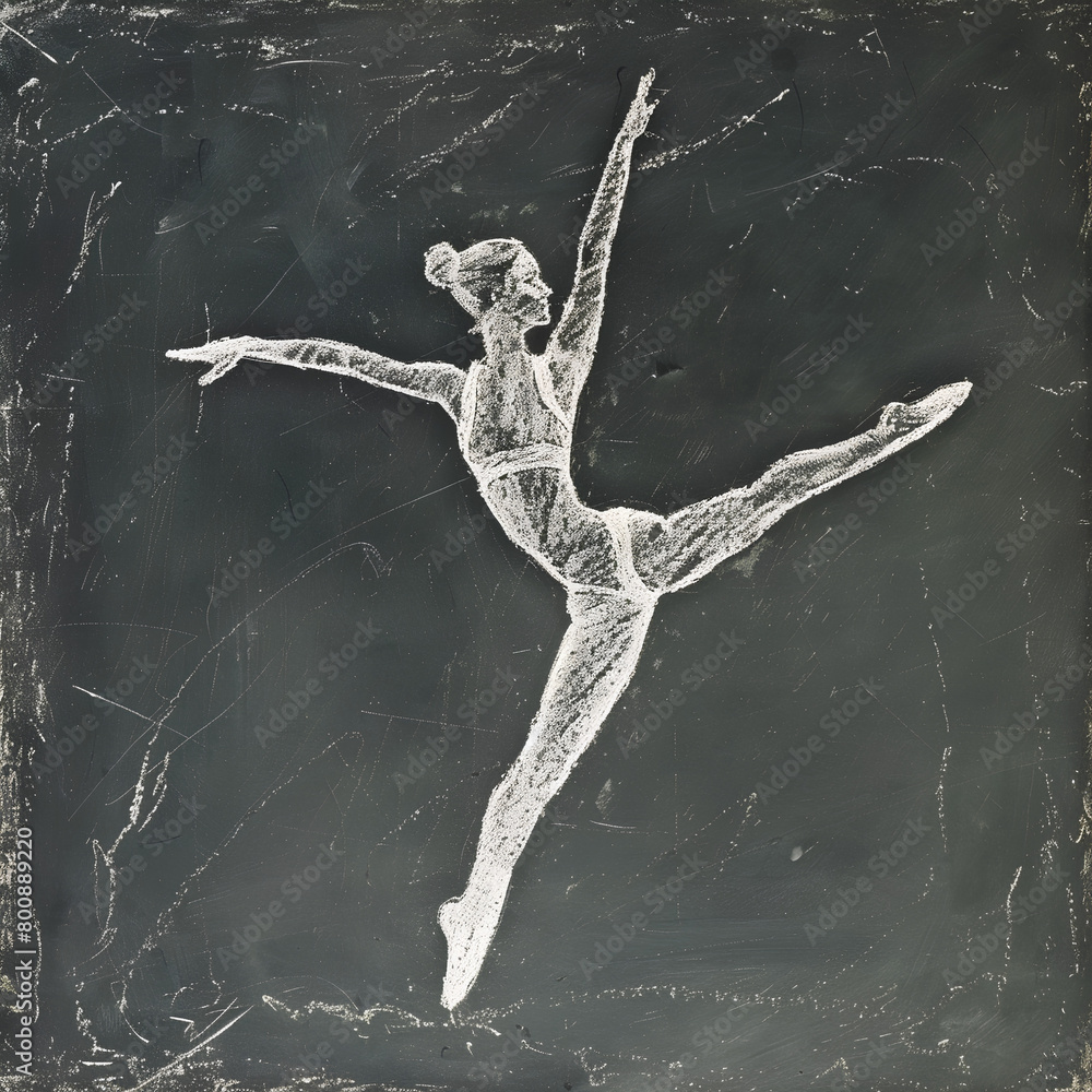 Graceful Ballet Dancer Chalk Drawing, Poised and Elegant on Blackboard ...