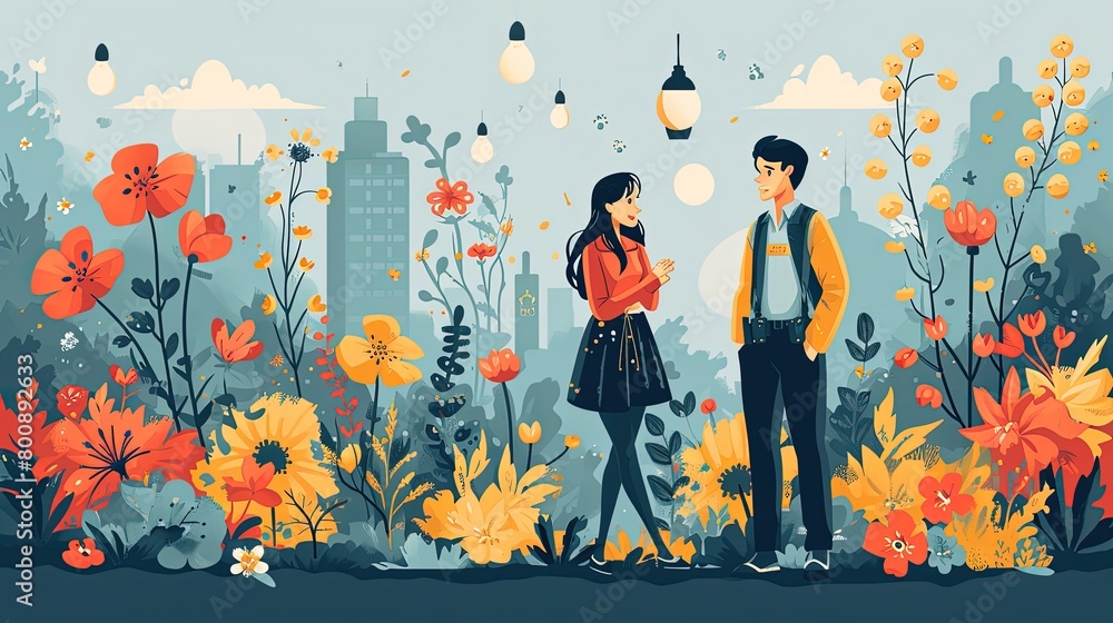 A lively illustration with a subtle hint of gray color, featuring a ...