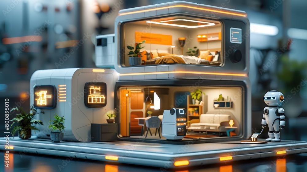 A compact and modular futuristic home, efficiently designed with smart ...