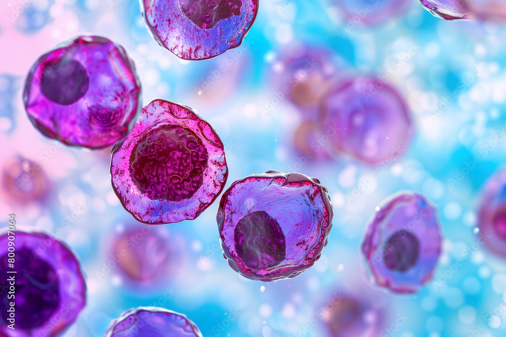 Microscopic view of white blood cells in blood smear. Stock Photo ...