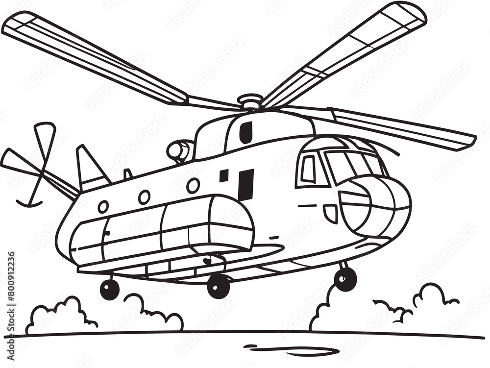 Helicopter sketch. Vector illustration in black and white. Coloring ...