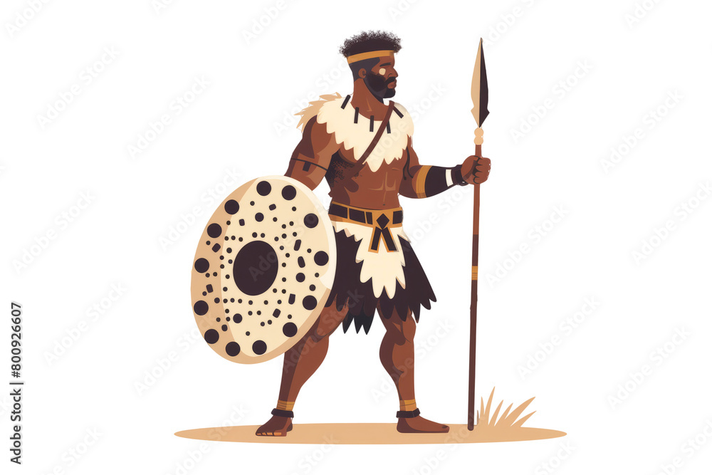 Zulu Impi: A powerful Zulu warrior, armed with an assegai and wearing a ...