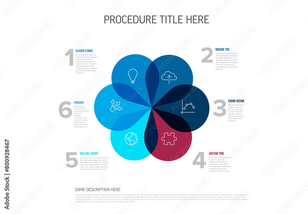 Blue and red Infographic Template with Six Petal Design Stock Template ...