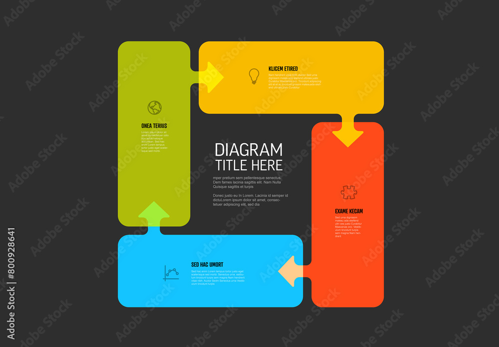 Solid color cycle infographic template made from four pastel color ...