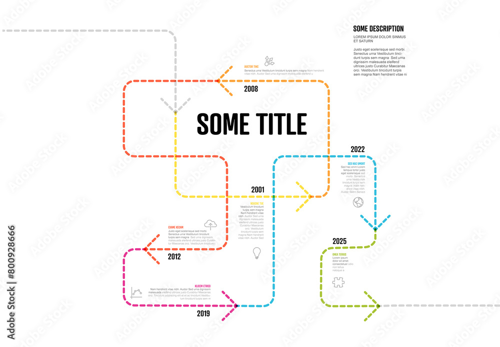 Infographic tangle dotted timeline template made of thin arrows on ...