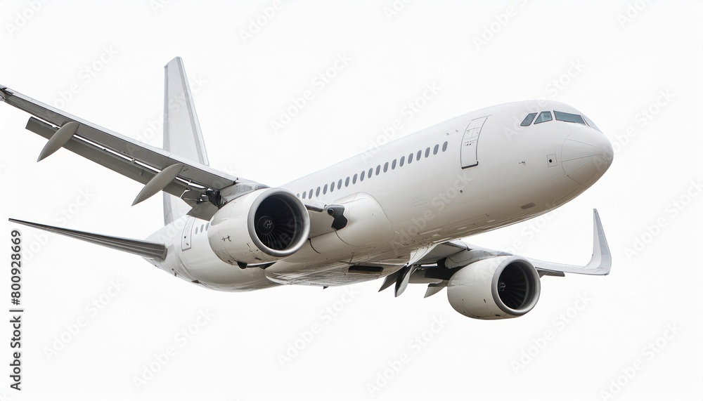 Modern passenger airliner during flight, isolated on white background ...
