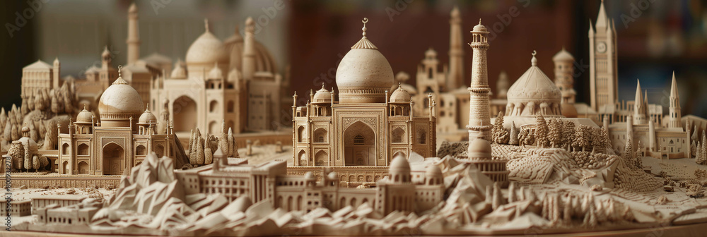 Intricately detailed clay sculptures depicting famous landmarks and ...