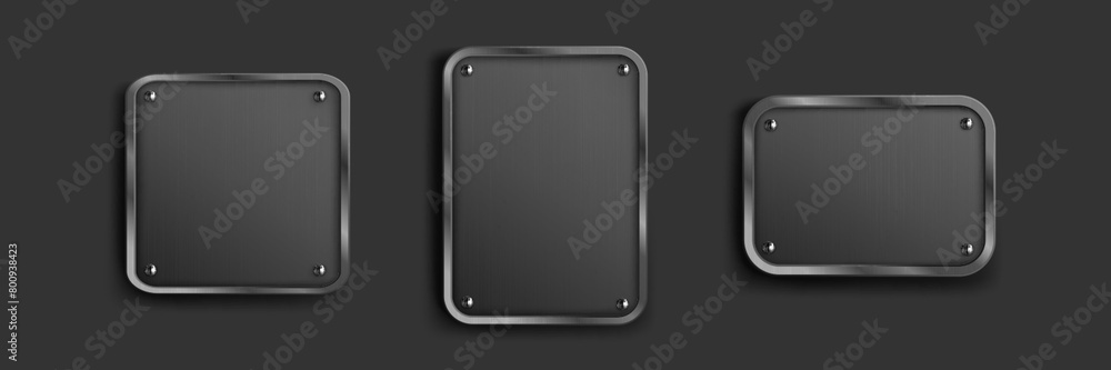 Black metal labels set isolated on background. Vector realistic ...