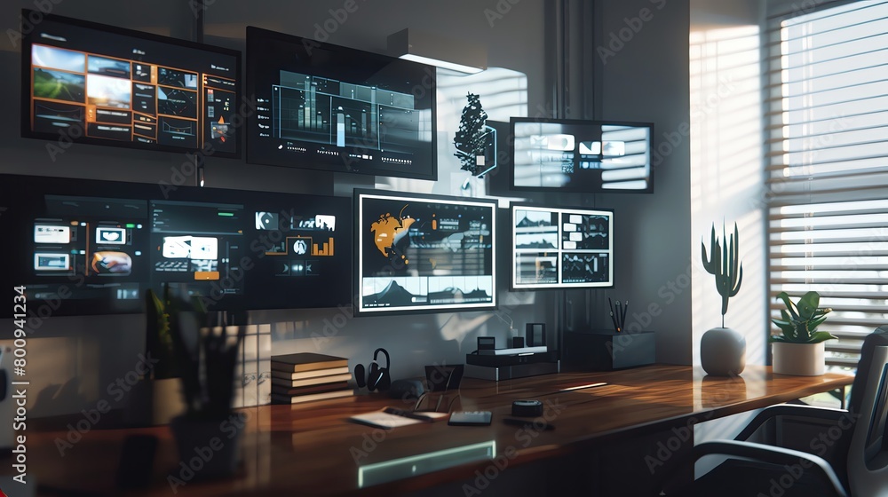 Detailed look at an augmented reality virtual office setup, with ...