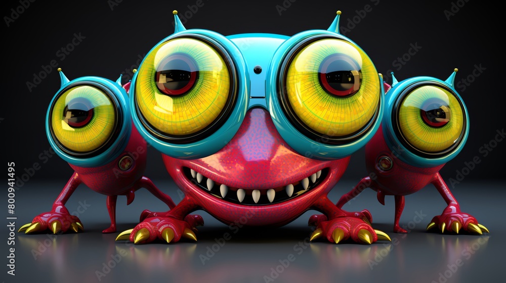 Cute 3D representation of an alien with multiple eyes and a quirky ...