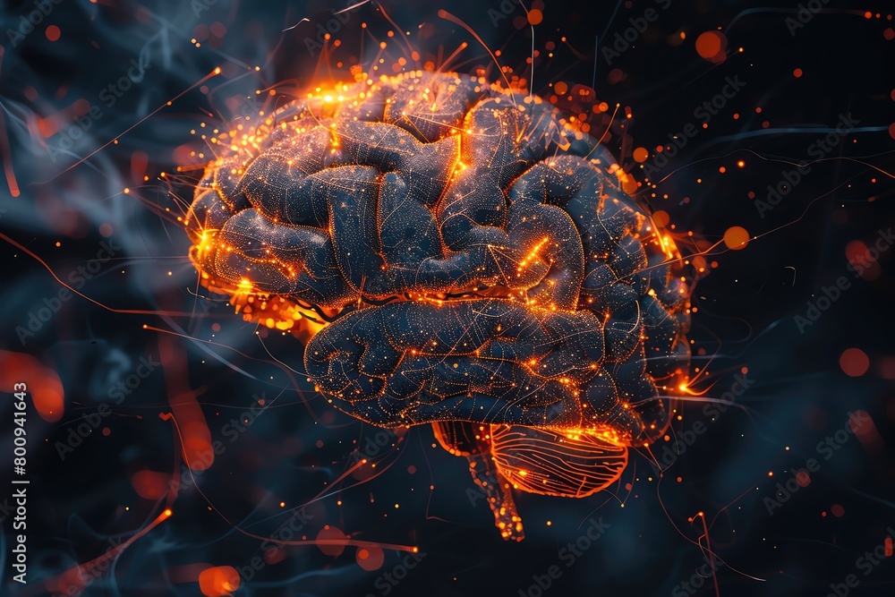 Visual representation of a digital brain experiencing burnout, circuits ...