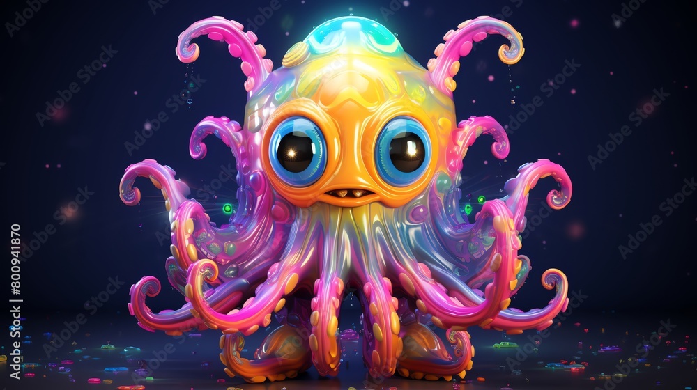 Whimsical 3D model of a multicolored alien creature with tentacles and ...