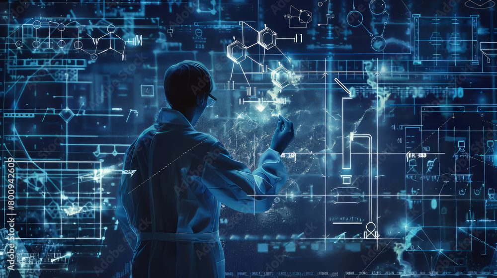 scientist chemist biologist exploring the details of a hybrid working ...