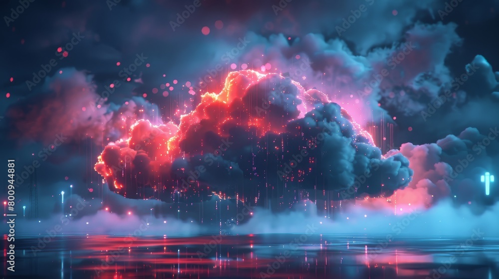 At night, secure cloud tech visualized with dramatic lighting ...