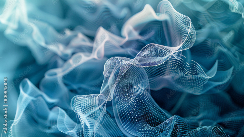 Interlocking layers of translucent digital patterns creating a ...