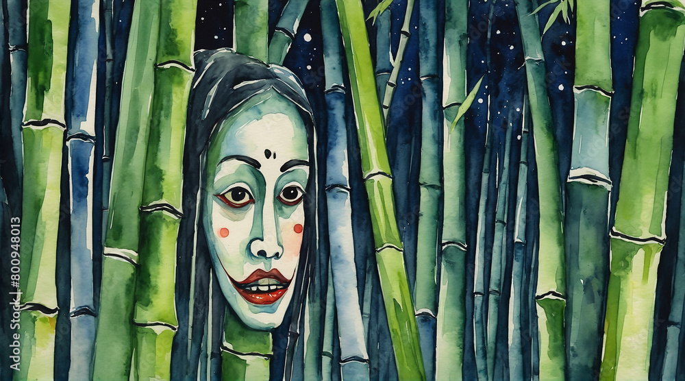 Demonic face emerged from the bamboo at night look like scary ...