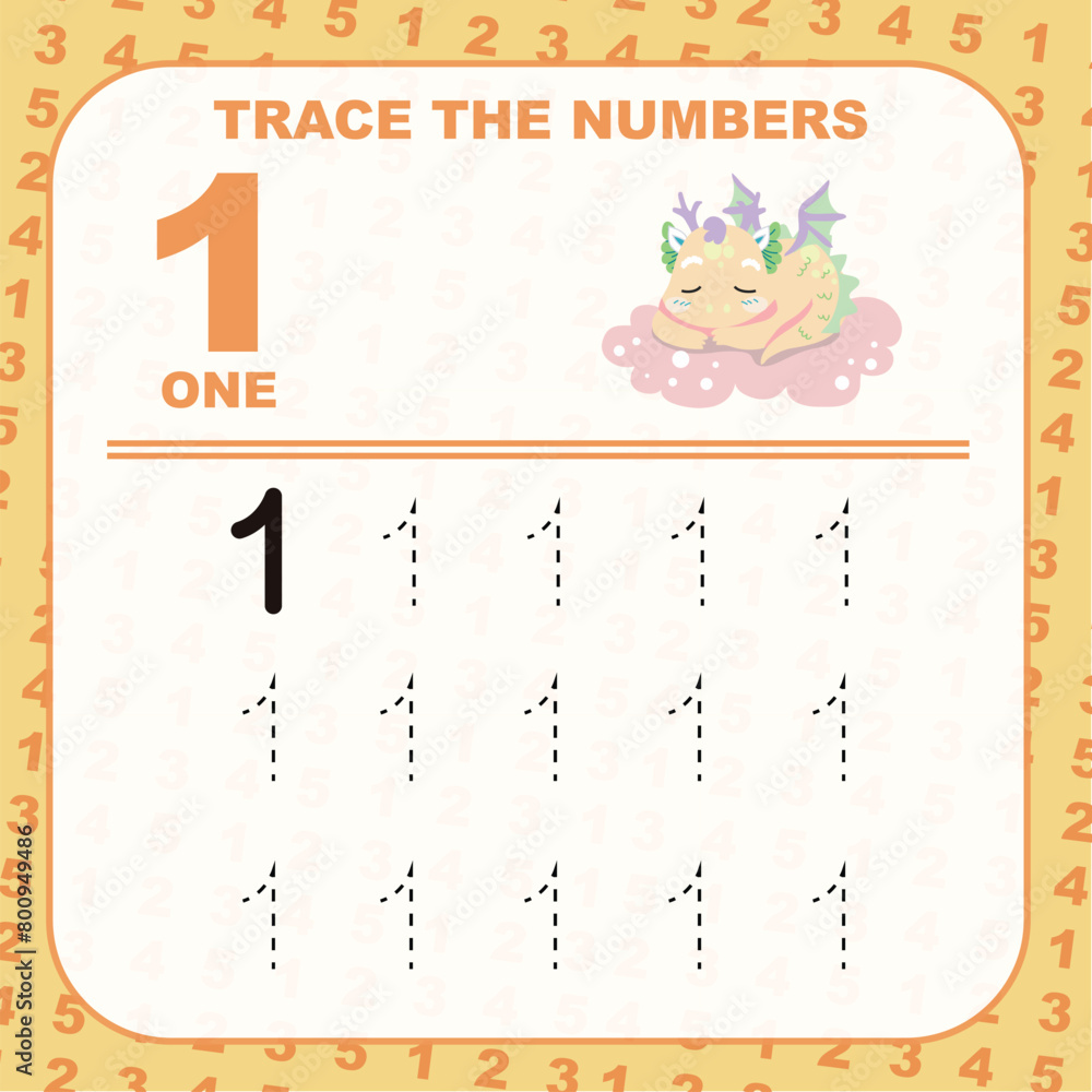 Trace and write number for children. Exercise for children to recognize ...