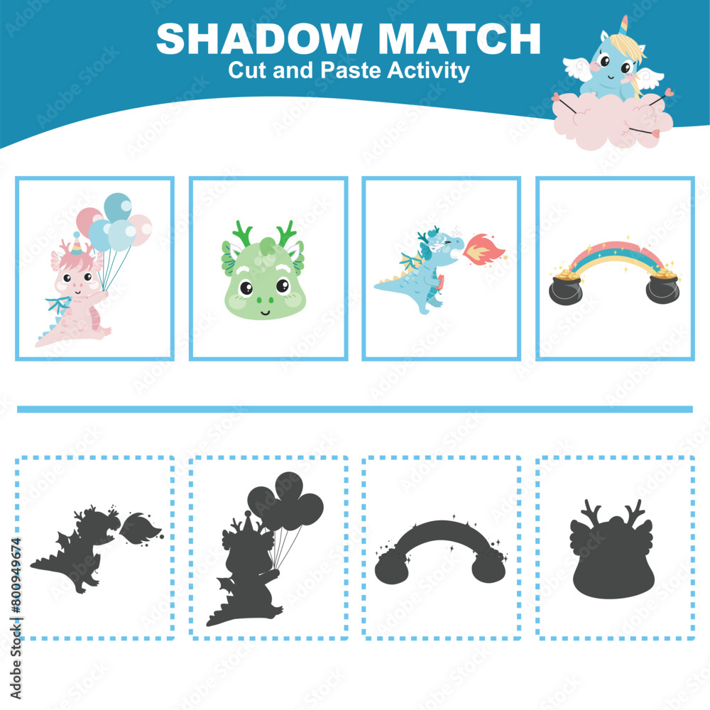 Cut the image in each box and glue it on each shadow. Find the correct ...