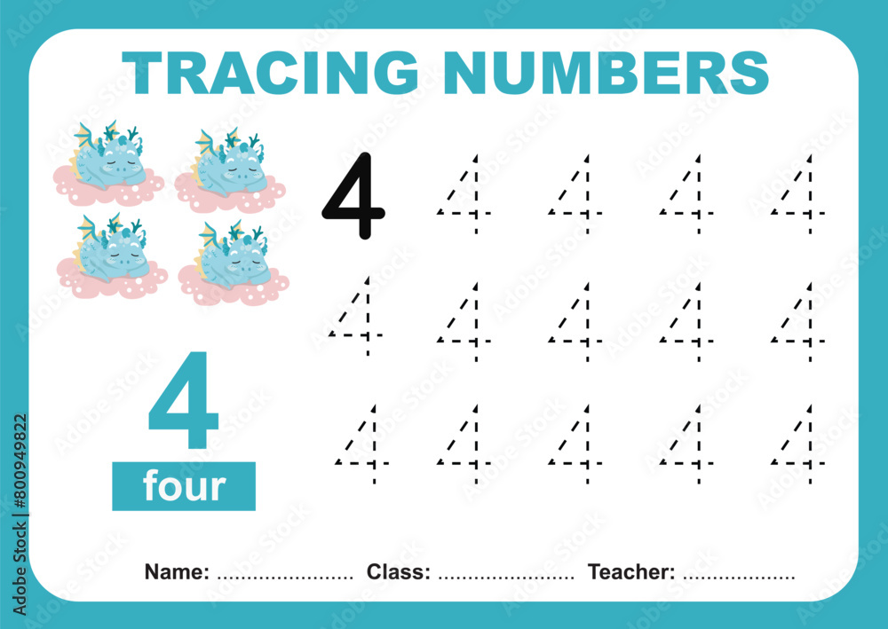 Trace and write number for children. Exercise for children to recognize ...