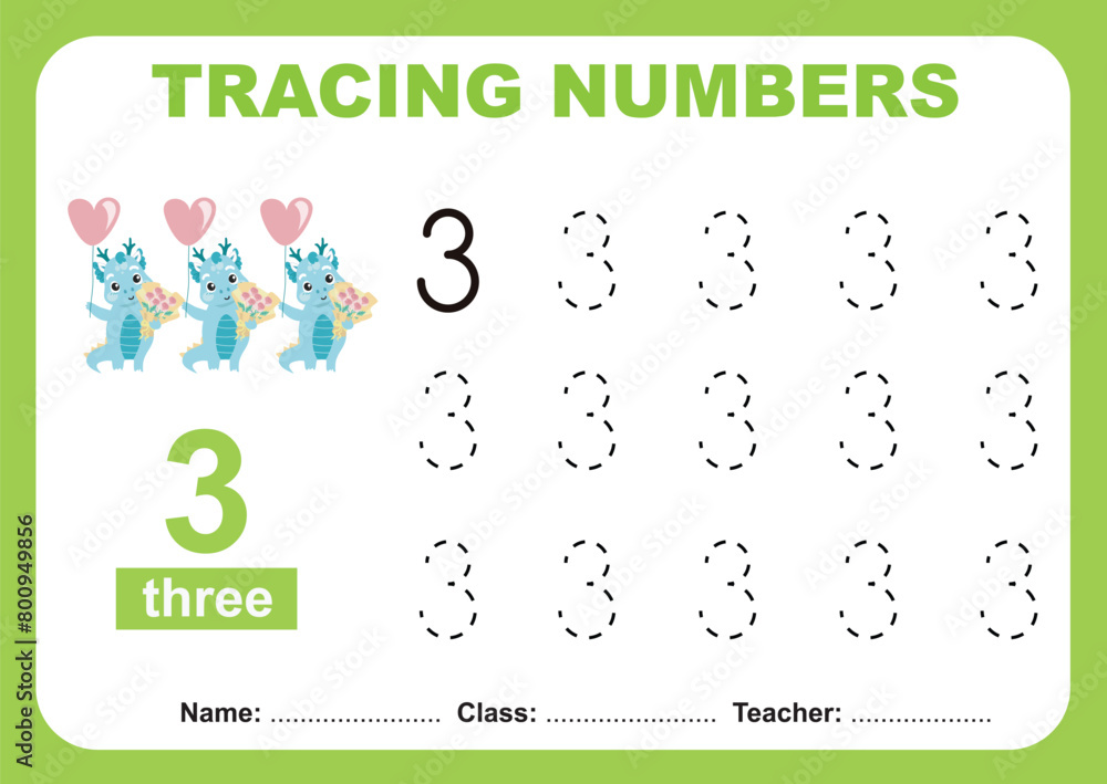 Trace and write number for children. Exercise for children to recognize ...