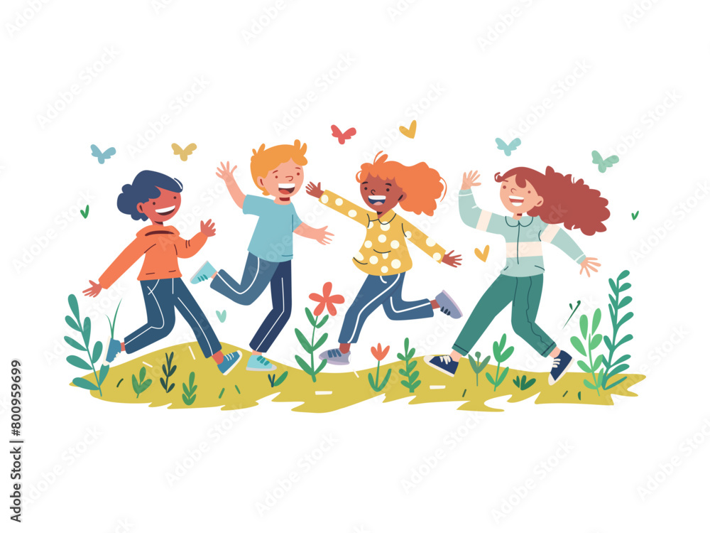 kids playing illustration fun playful friendship children nature ...