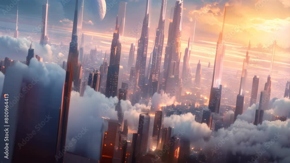 Futuristic City in a Celestial Landscape, A Visionary Metropolis Amidst ...