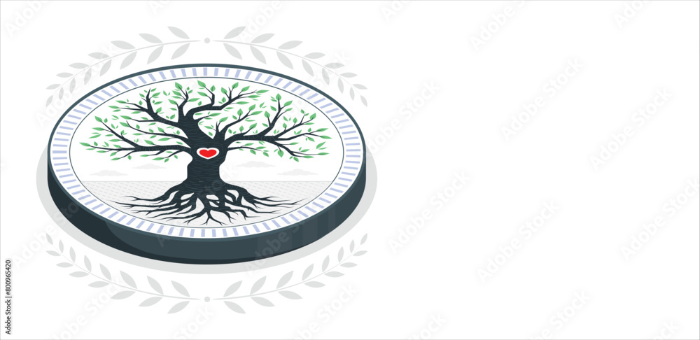3d Tree and roots with round shape. Tree of Life tribal vector ...
