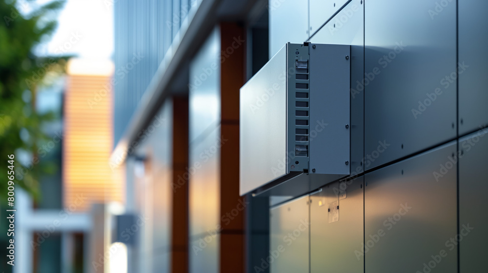 An outdoor ventilation system on the sleek exterior of a modern ...