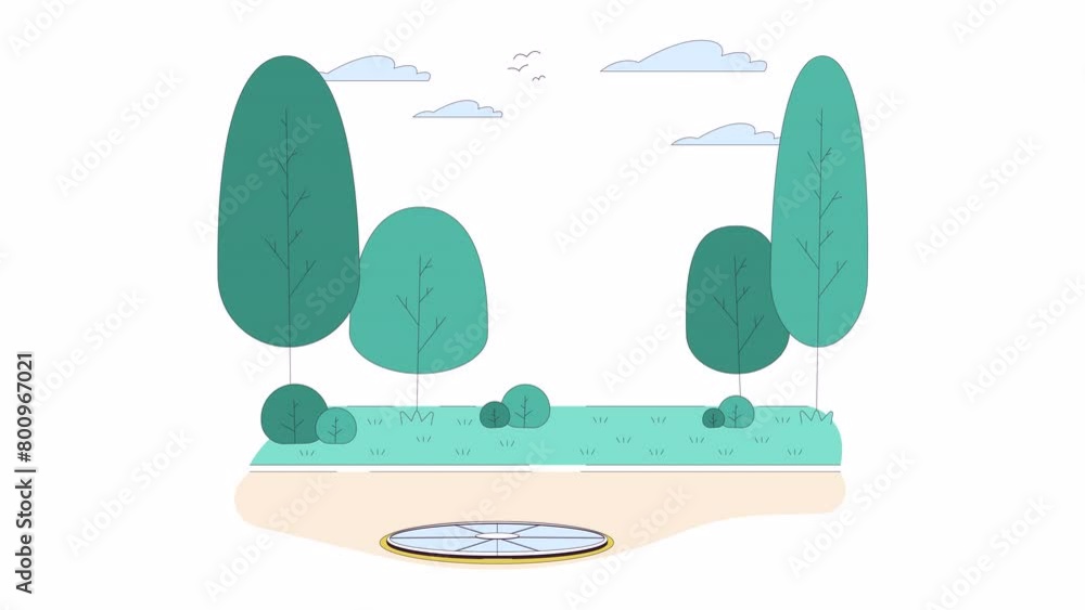 Closed sewerage cover in park line cartoon animation. Sewer hatch ...