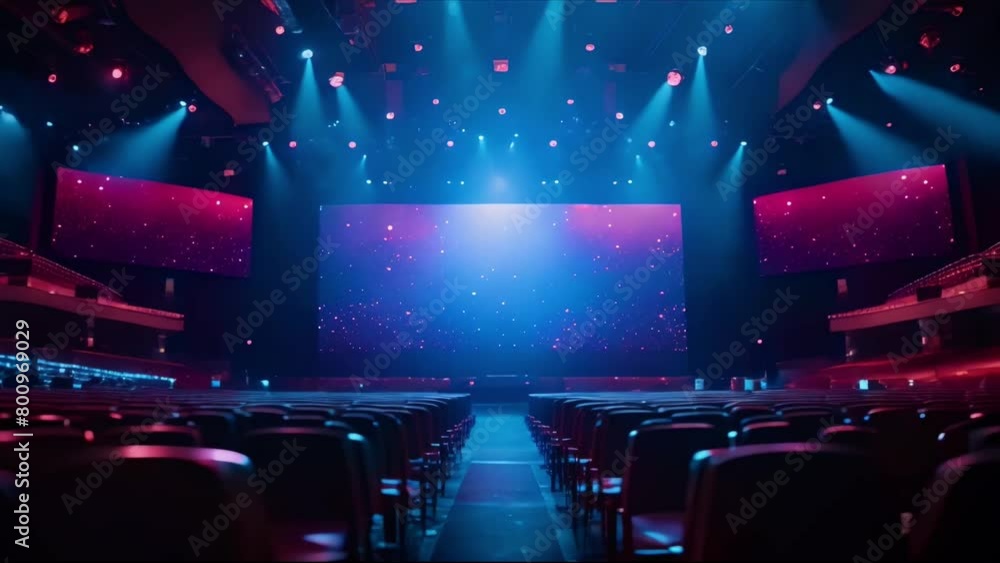 Convention Center Stage with Glowing Screen and Ambient Lighting ...