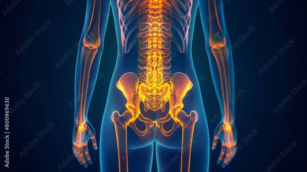 Human Skeletal System Highlighting Pelvic Area. Anatomical illustration ...