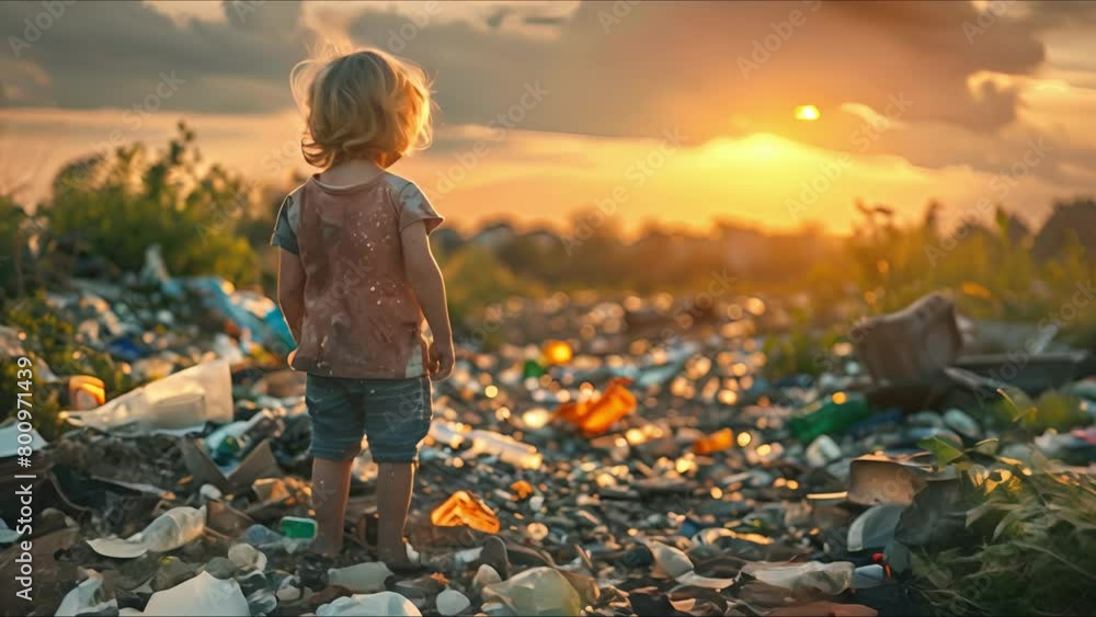 Polluted world. Garbage and waste. Children suffer from pollution ...