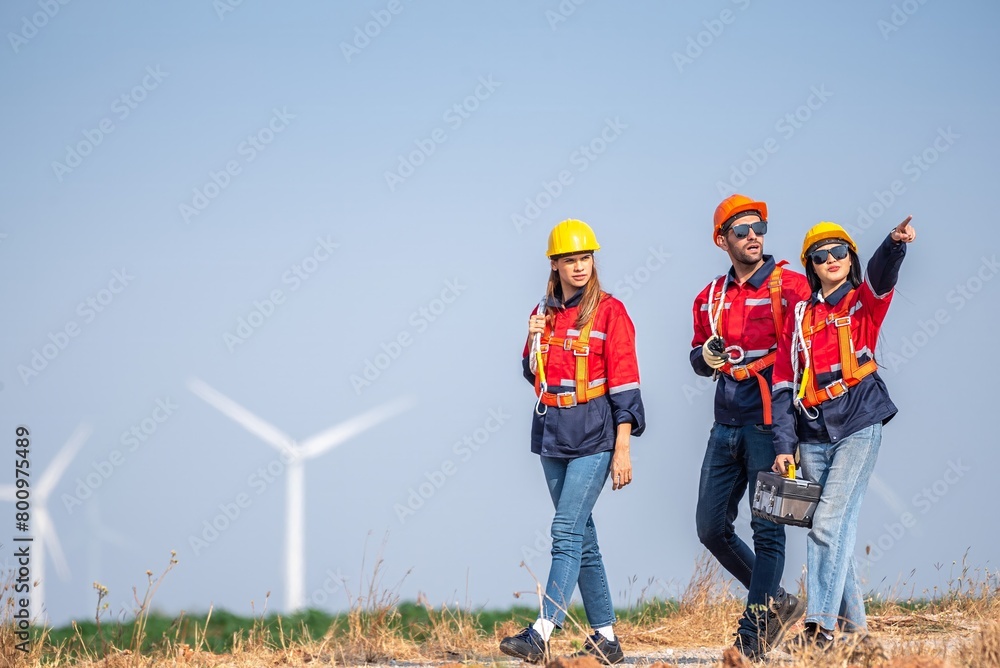engineer team inspection check control wind power machine construction ...